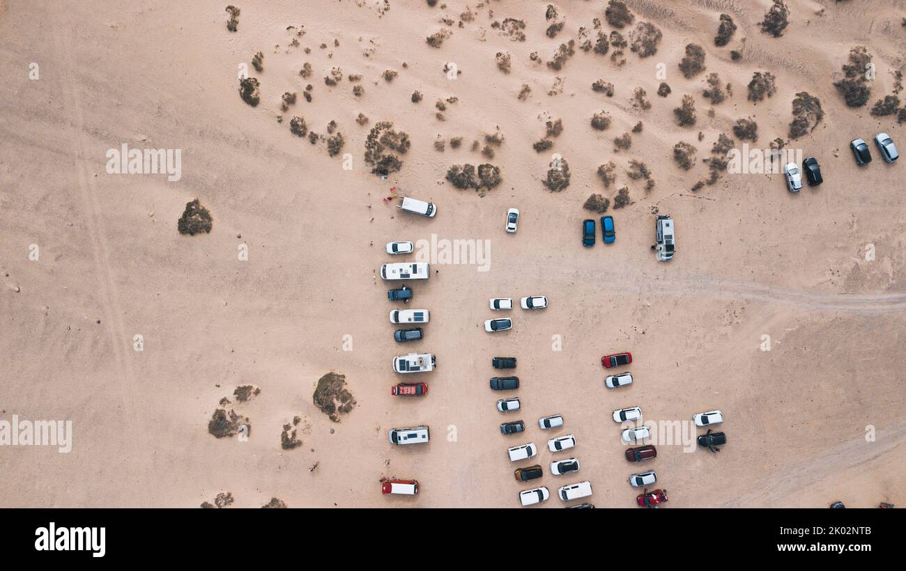 Above vertical view of parking on the ground in freedom nature outdoors ...