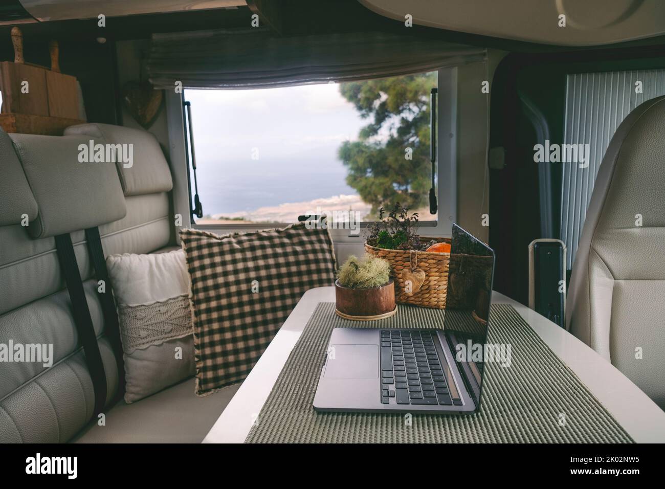 Travel lifestyle and online digital nomad workplace inside modern ...