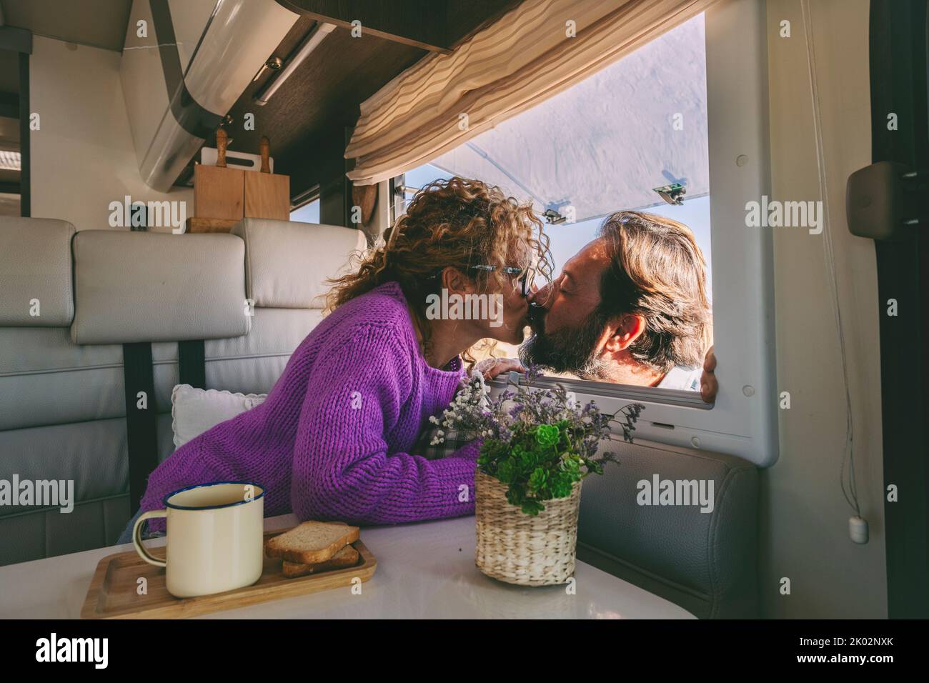 Romantic couple in love kissing during holiday vacation leisure. Woman ...