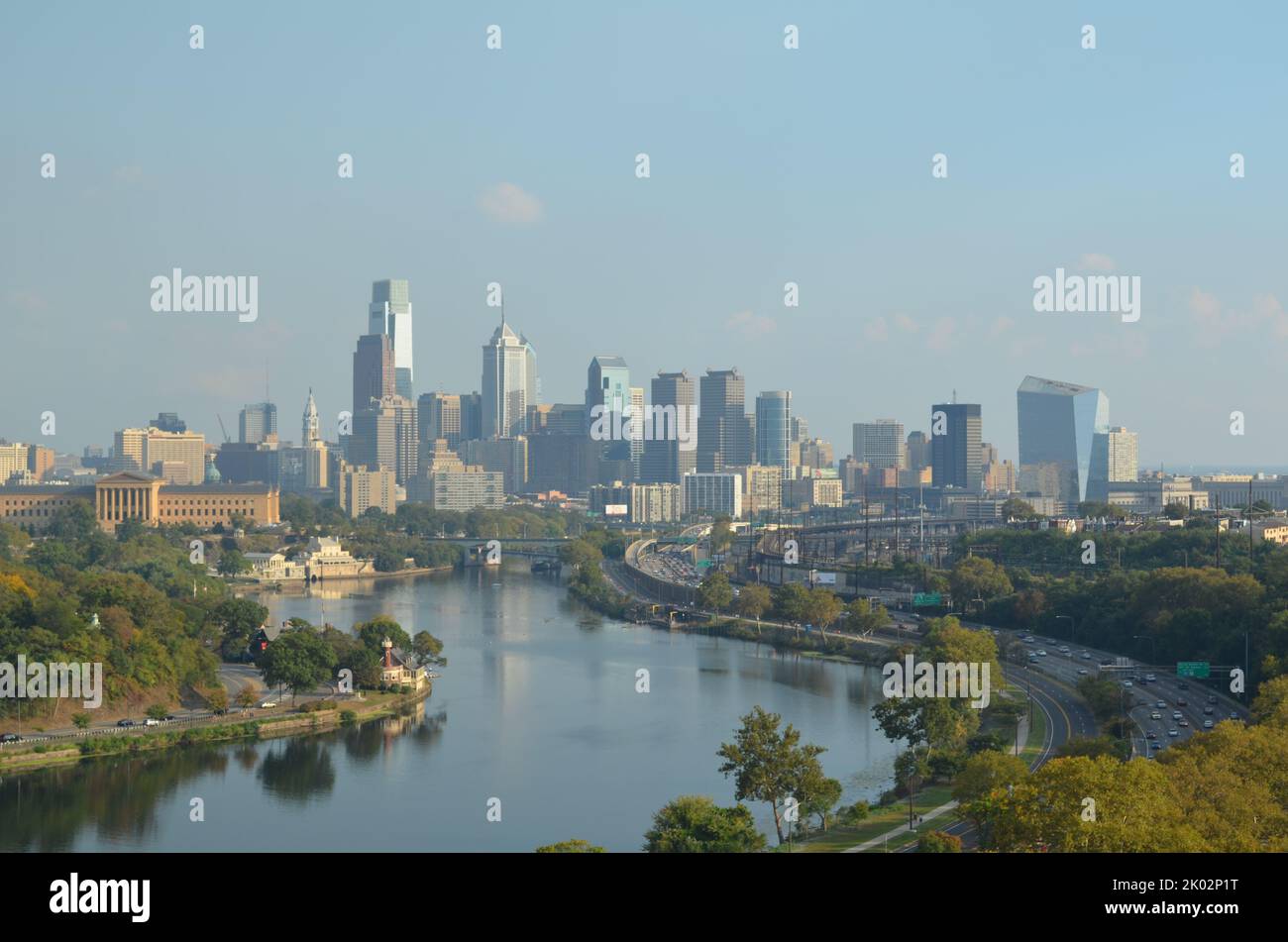A panoramic view of Philadelphia Skyline and the Schuylkill River in ...