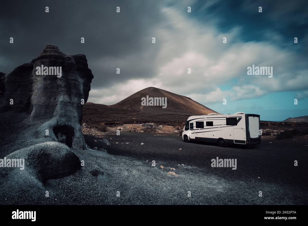 Camper van life freedom concept home. Modern motorhome in scenic ...