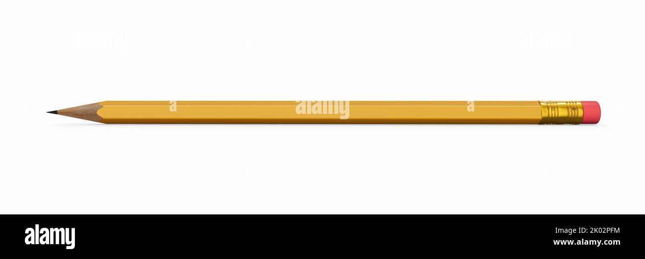 A 3D rendering of a sharp yellow graphite pencil on white background ...