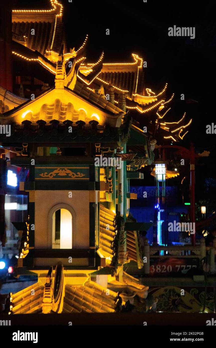 A vertical shot of the illuminated details of the Impression Water ...