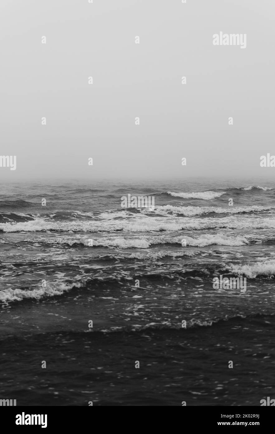Minimalistic Black And White Photo Of A Misty and Moody Ocean Stock ...