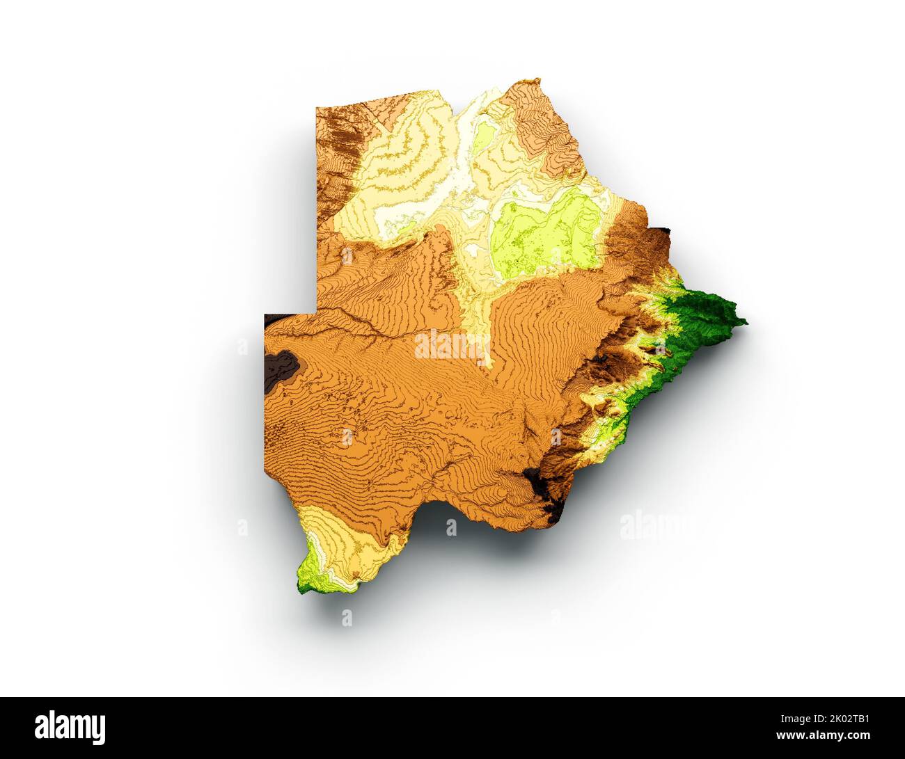 A 3D rendering of Botswana map shaded relief Stock Photo - Alamy