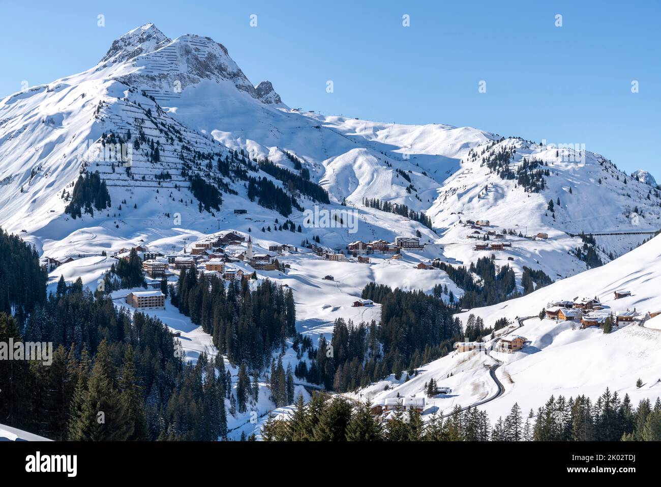 Warth am Arlberg with Warther Horn mountain Stock Photo - Alamy