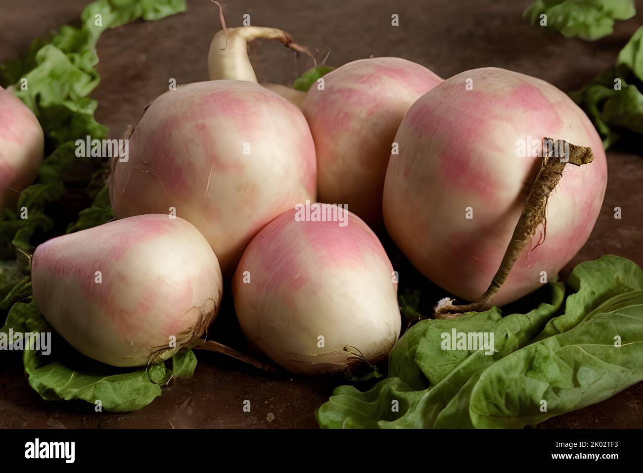 The close-up view of Turnip roots growing on the soil Stock Photo - Alamy