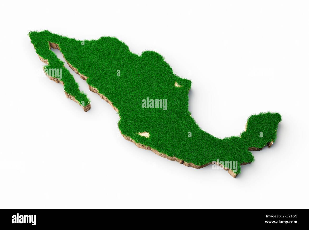 A 3D rendering of Mexico map soil land geology cross section with green ...