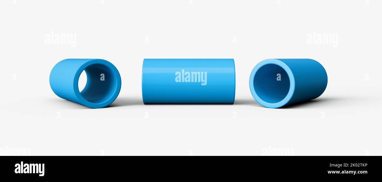 A 3D rendering of blue PVC pipe connection for drinking water Stock ...