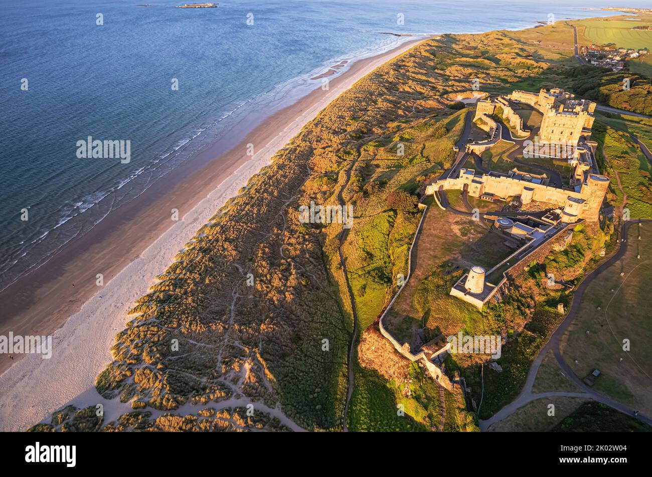 Bamburgh Castle, Northumberland, England, drone image Stock Photo - Alamy