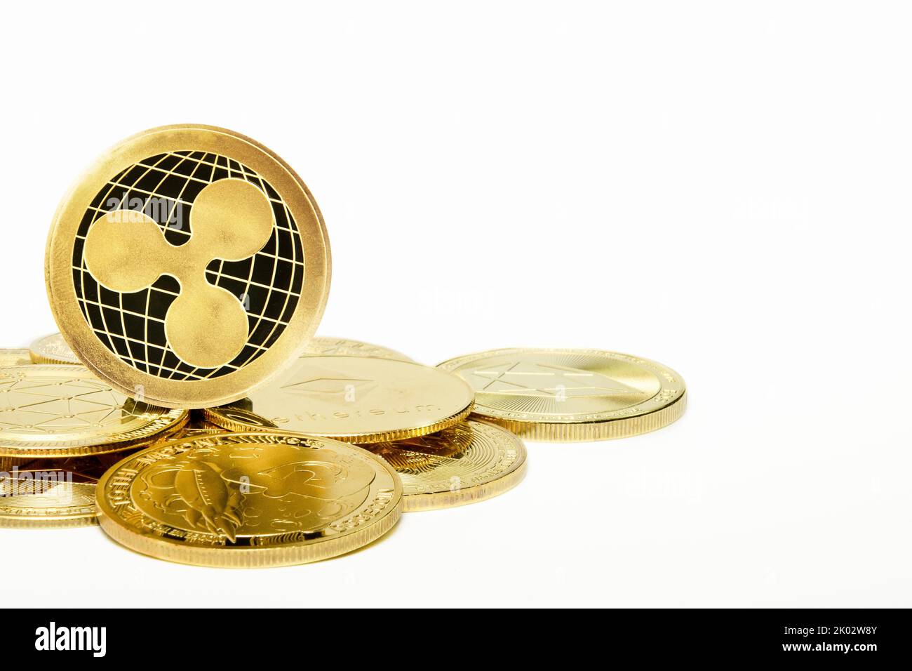 The ripple coin on a white background. Cryptocurrency concept Stock ...