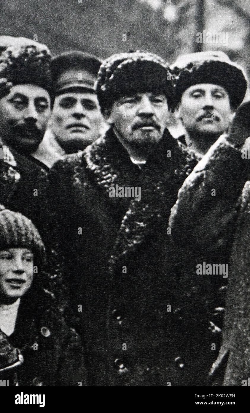 Vladimir Lenin on Red Square during a demonstration of workers to ...