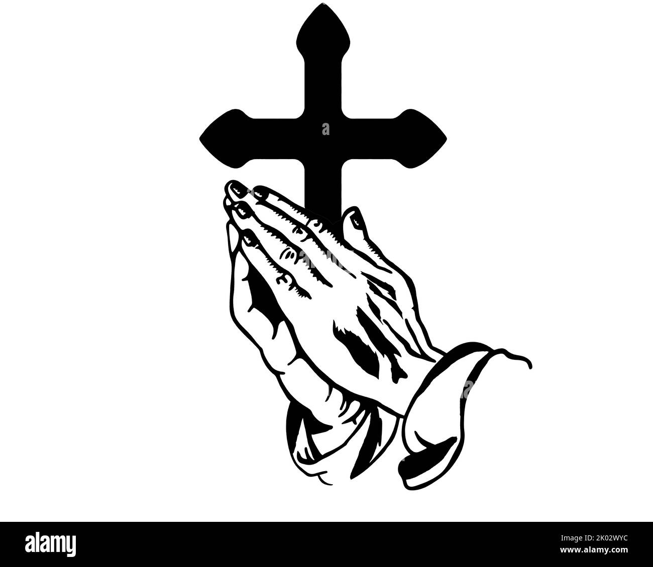 Prayer Hands With Rosary Black And White