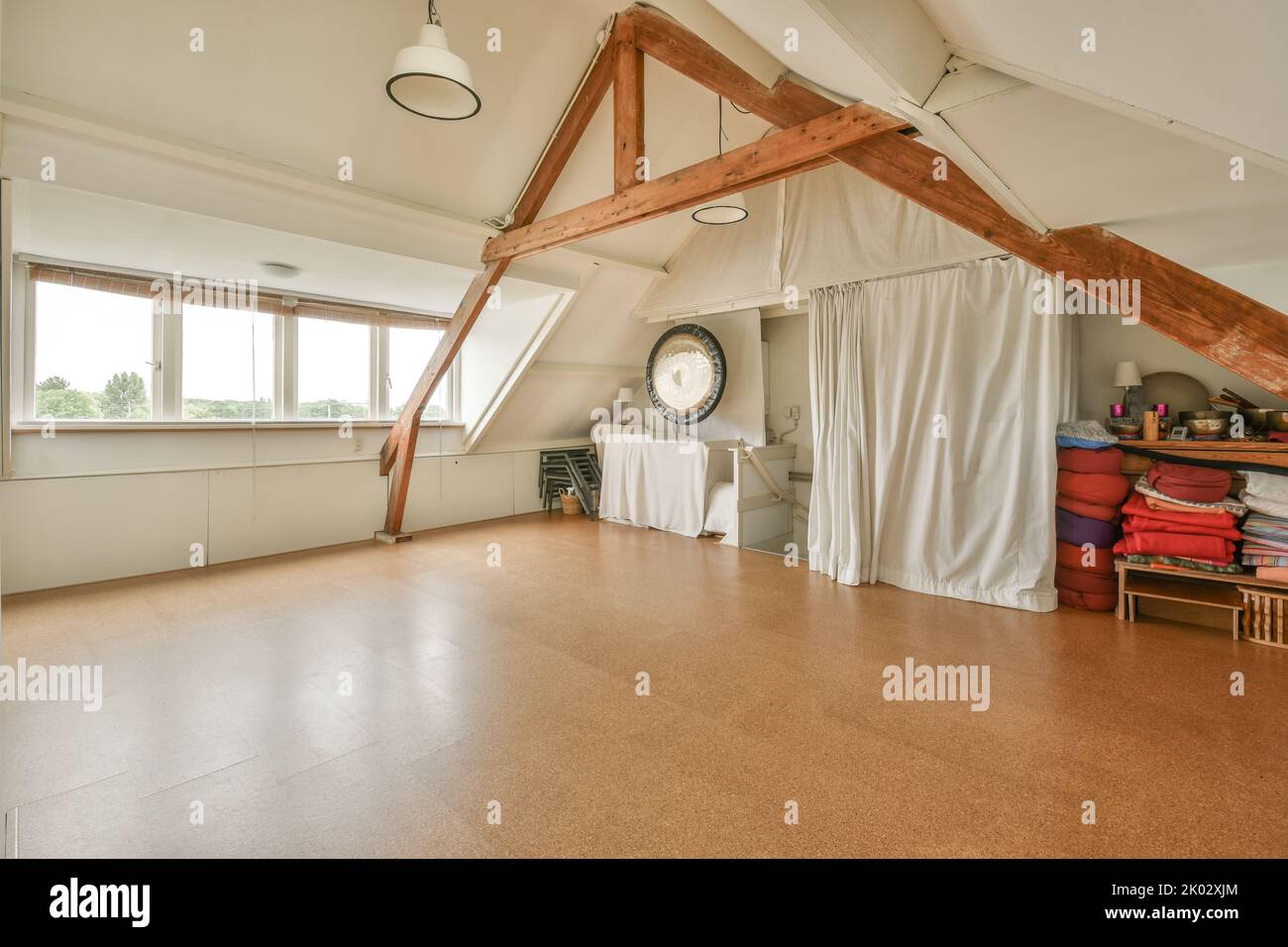 Open plan studio apartment with triangle shaped roof and construction ...