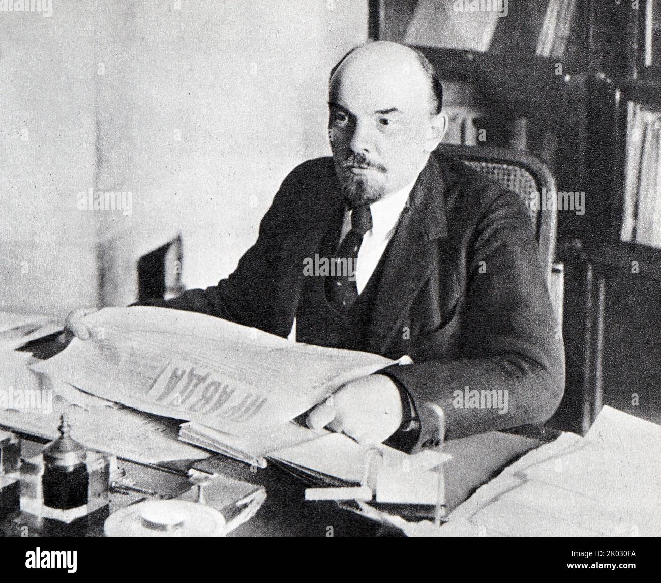 Vladimir Lenin at his desk in his office in the Kremlin. 1918, Moscow ...