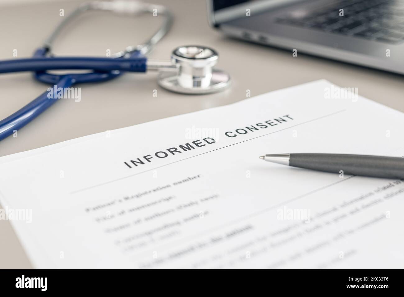 Informed Consent form, pen and stethoscope on doctor desk Stock Photo ...