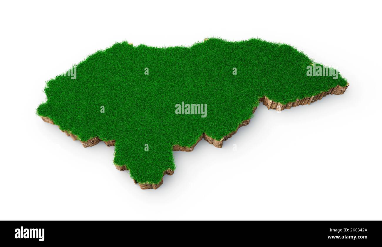 A 3D rendering of the Honduras-shaped map with grass and soil texture ...