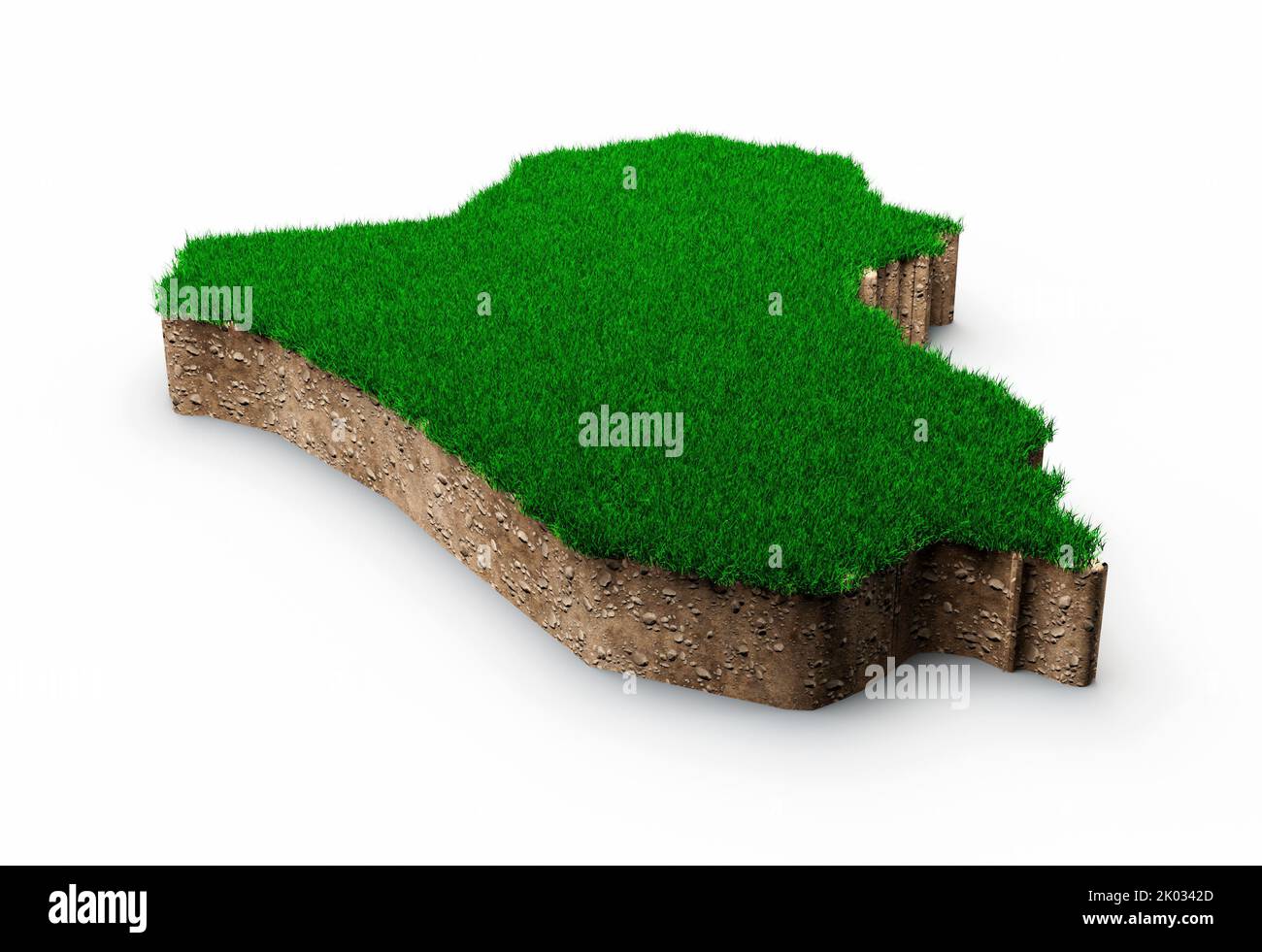 A 3D rendering of the Iraq-shaped map with grass and soil texture ...