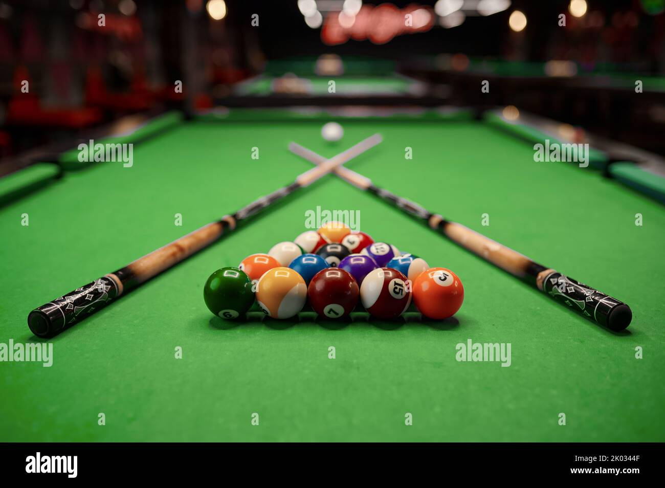 Billiard table with colorful ball Stock Photo - Alamy