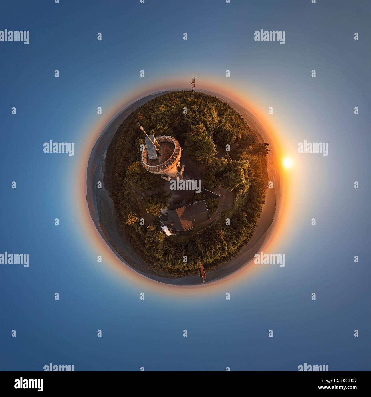 Germany, Thuringia, Ilmenau, Kickelhahn, observation tower, sunrise ...