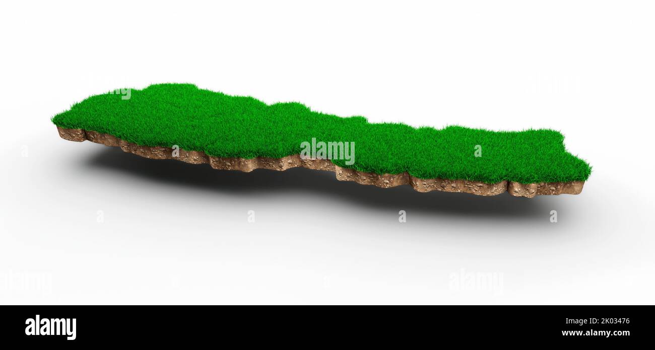 A 3D rendering of the Nepal-shaped map with grass and soil texture ...