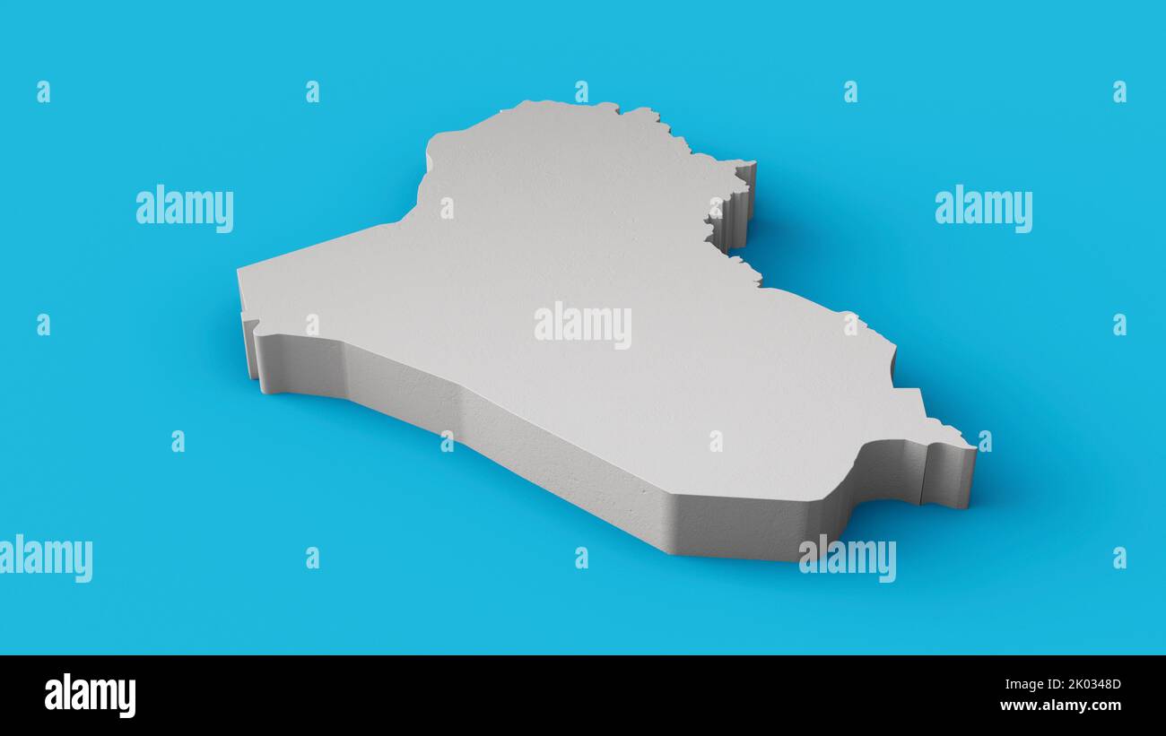 A 3D rendering of the Iraq-shaped map on a blue background Stock Photo ...