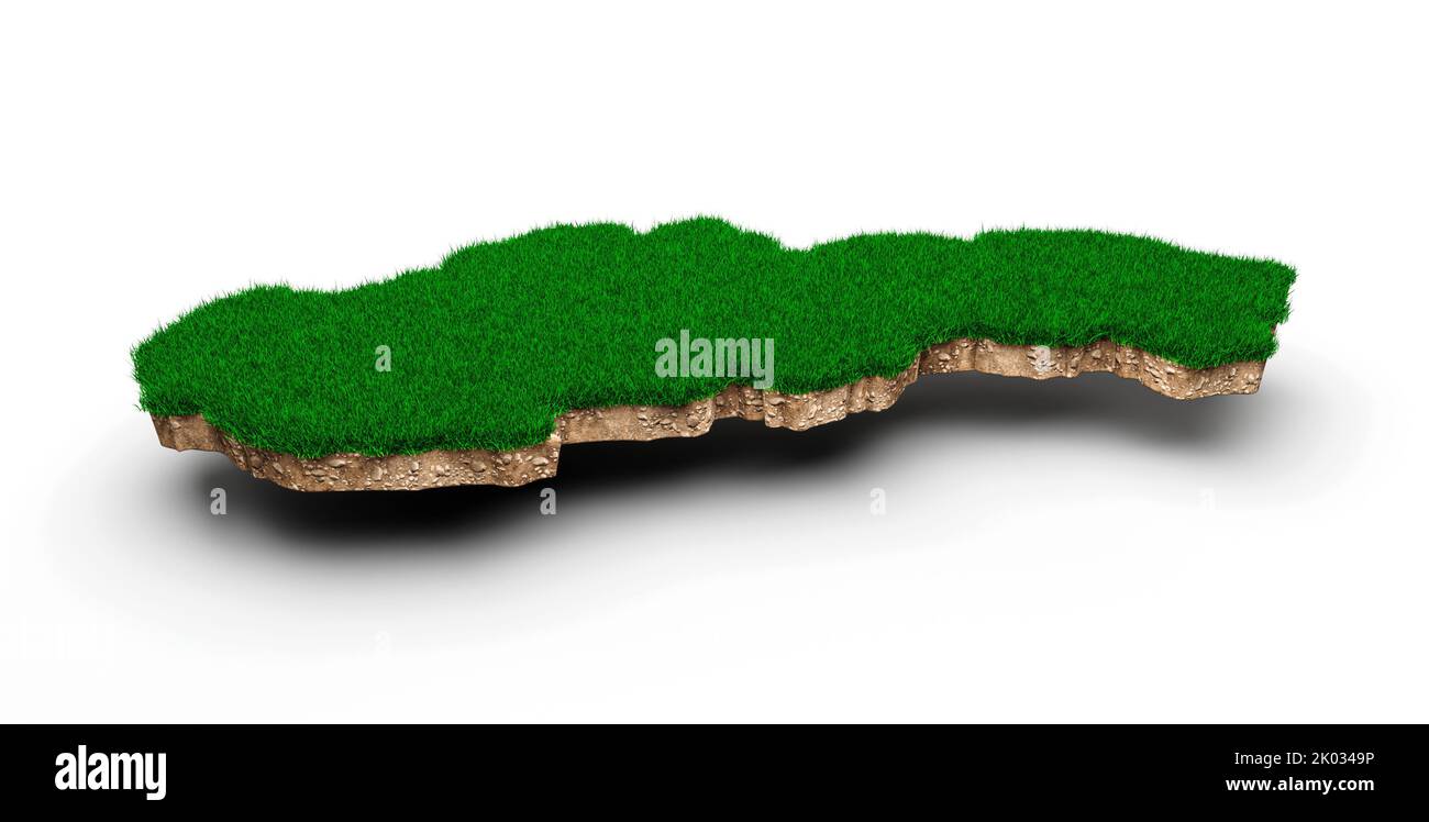 A 3D rendering of the Slovakia-shaped map with grass and soil texture ...
