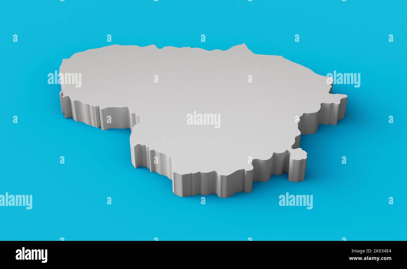 A 3D rendering of the Lithuania-shaped map on a blue background Stock ...
