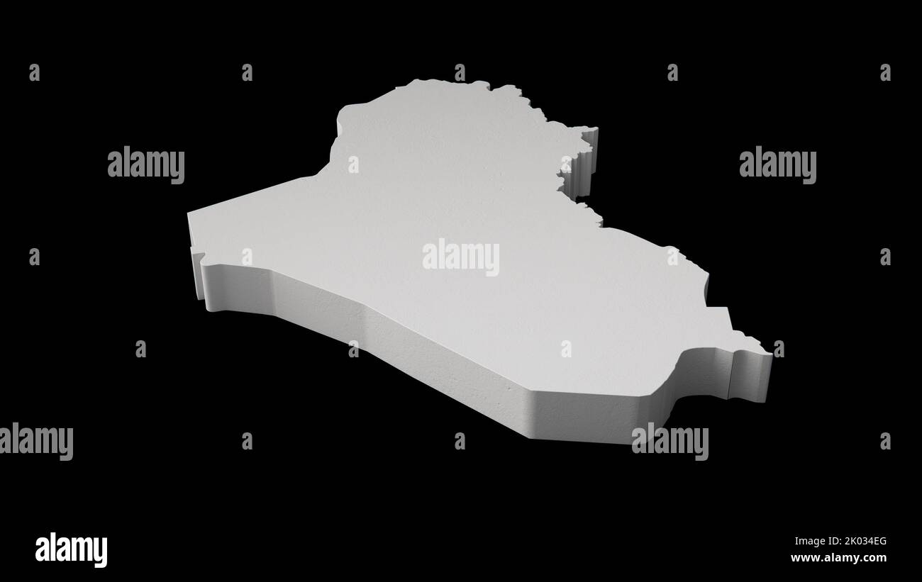 A 3D rendering of the Iraq-shaped map on a black background Stock Photo ...