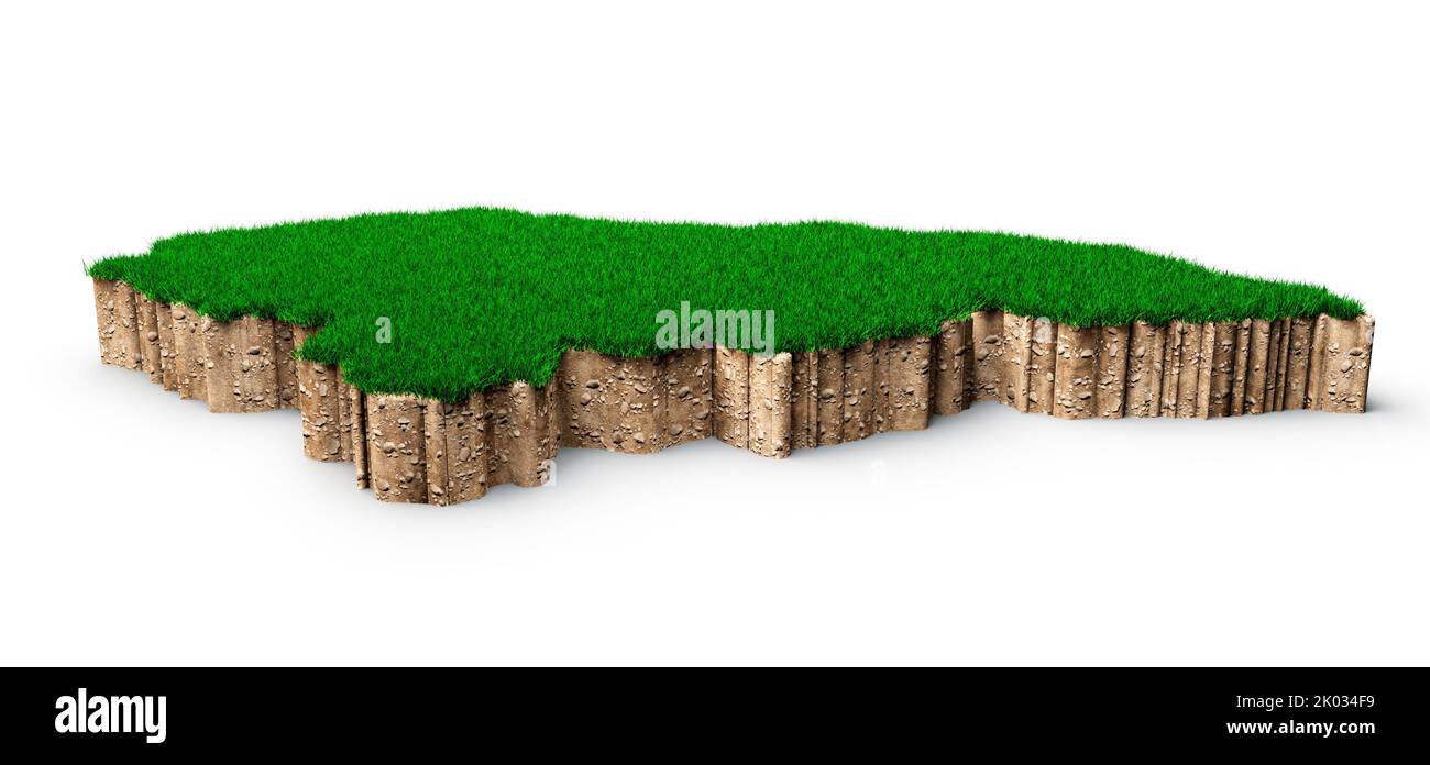 A 3D rendering of the Honduras-shaped map with grass and soil texture ...