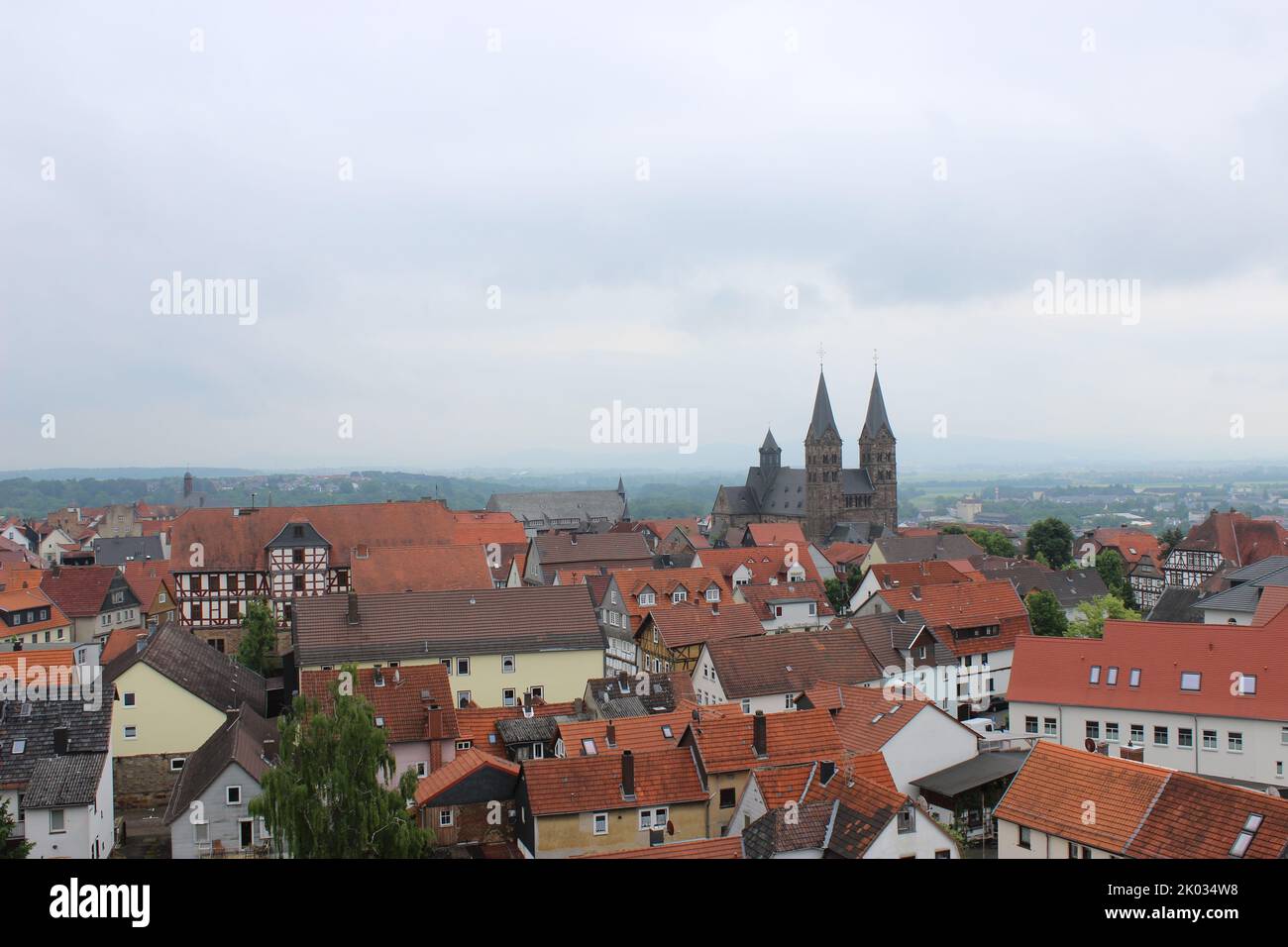 An aerial view of red roofs of houses in an old town in Germany Stock ...