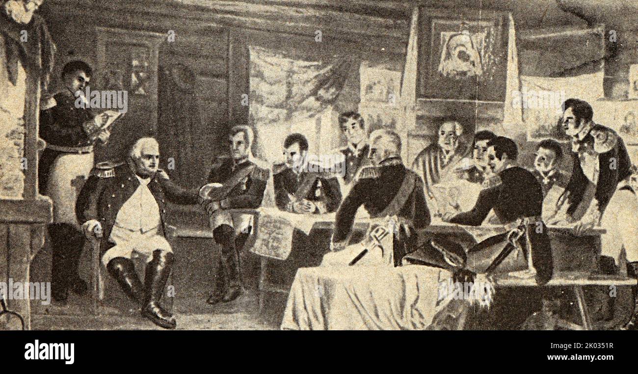 Military Council in Fili. From a painting by the artist A. D. Kivshenko ...