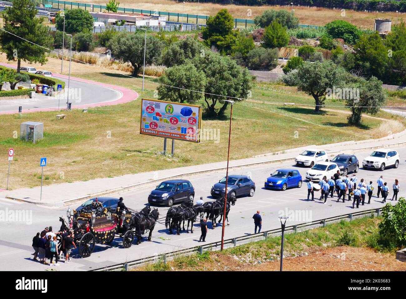 Funeral procession with horses, carriage and music, custom of the ...