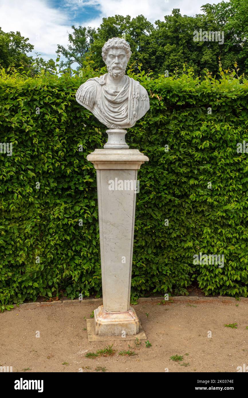 Bust on the main avenue in Sanssouci Park, Potsdam, Brandenburg ...
