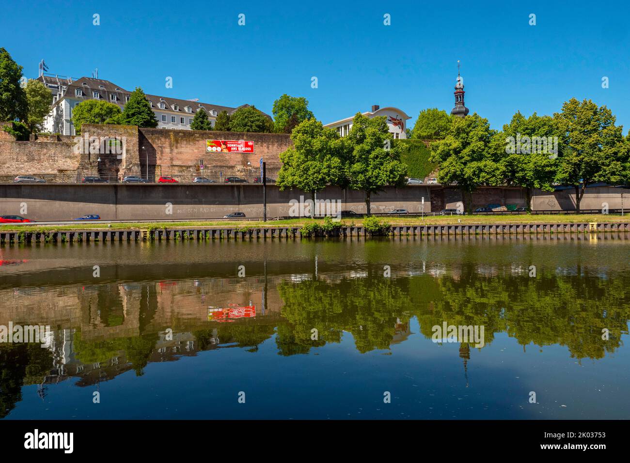 Saar, castle and castle church, Saarbrücken, Saarland, Germany Stock ...