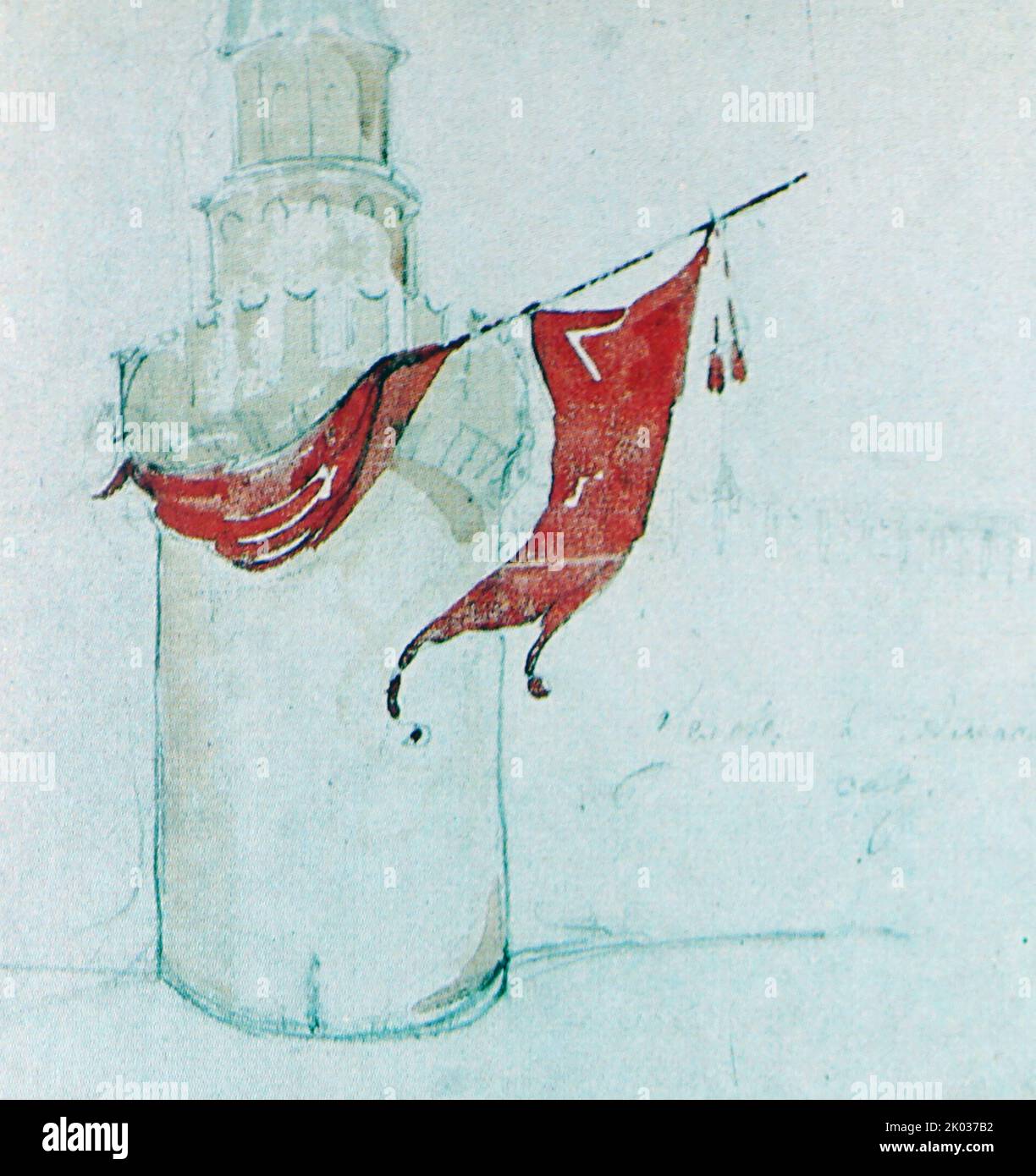 A sketch of the decoration of the Kremlin Armory Tower. Soviet Russian ...