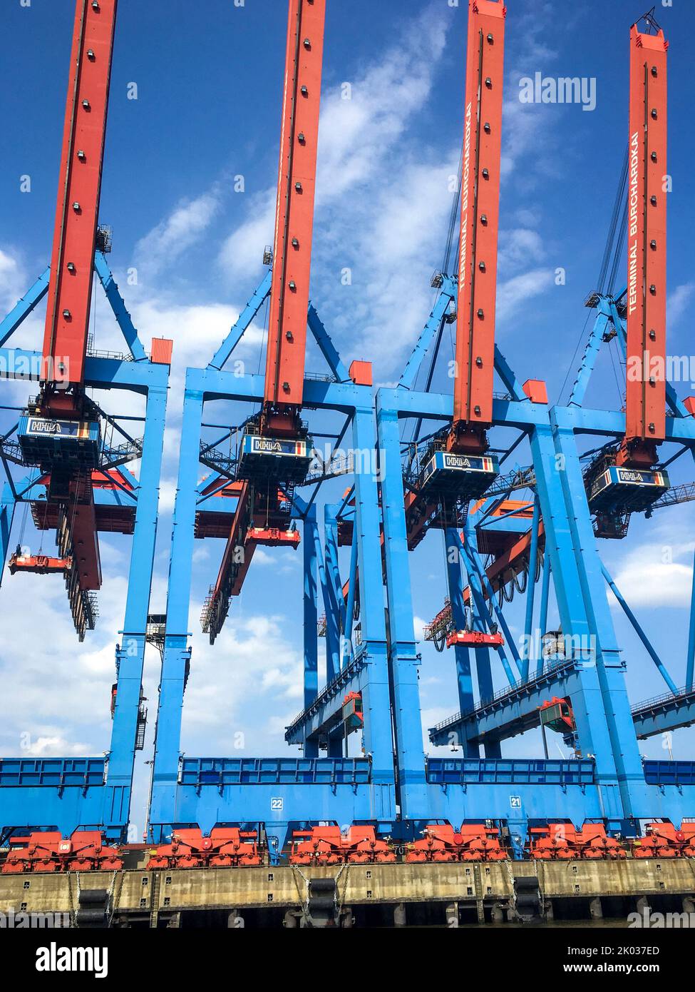 Container terminal, Port, Hamburg, Port facility, Summer, North Germany ...