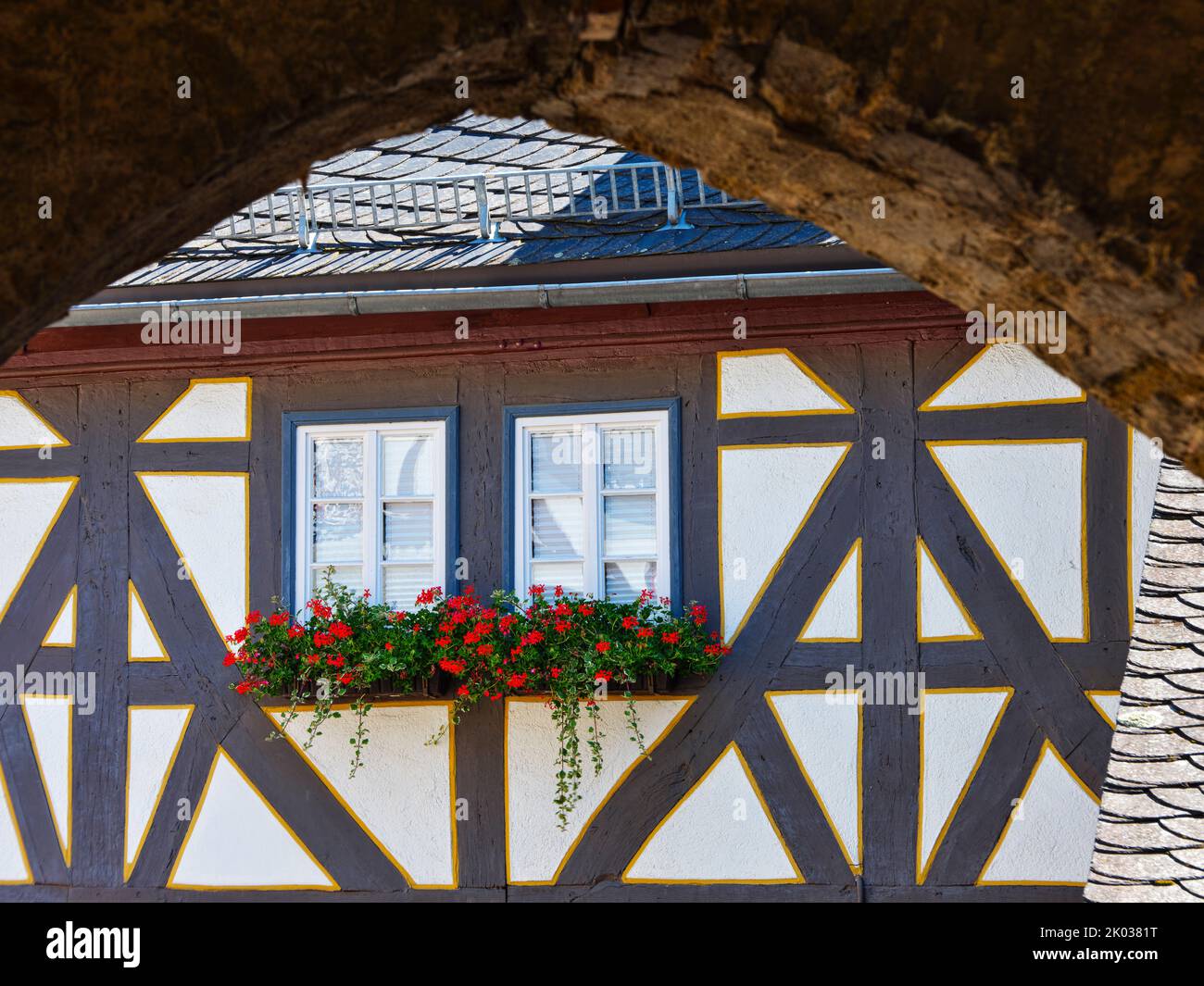 Half timbered facade on the middle gate tower hi-res stock photography ...