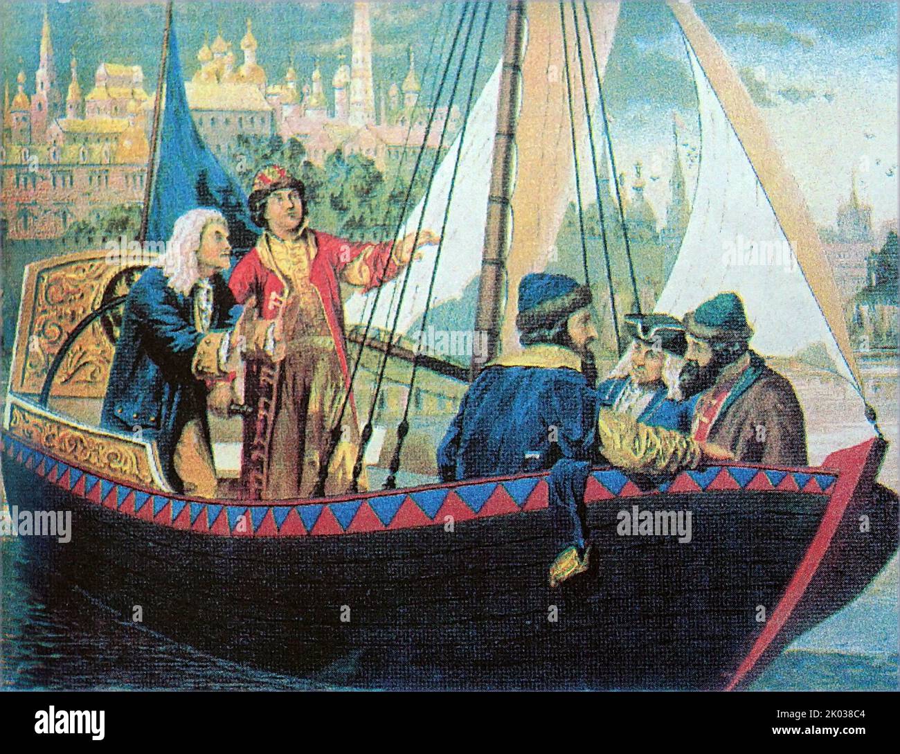 Peter the First on a boat on the Moscow River. Artist - A. Kivshenko ...
