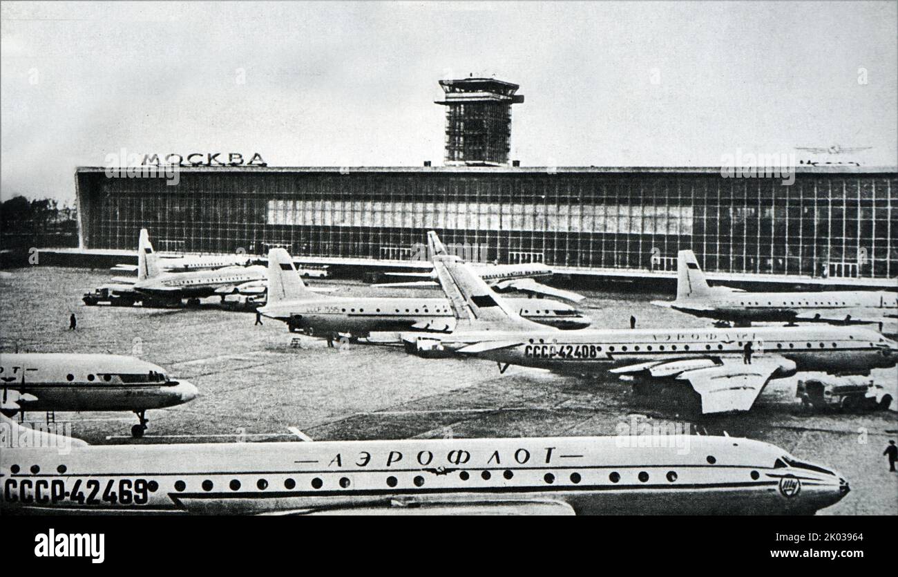 Moscow airport with planes from the national Aeroflot airline. 1965 ...