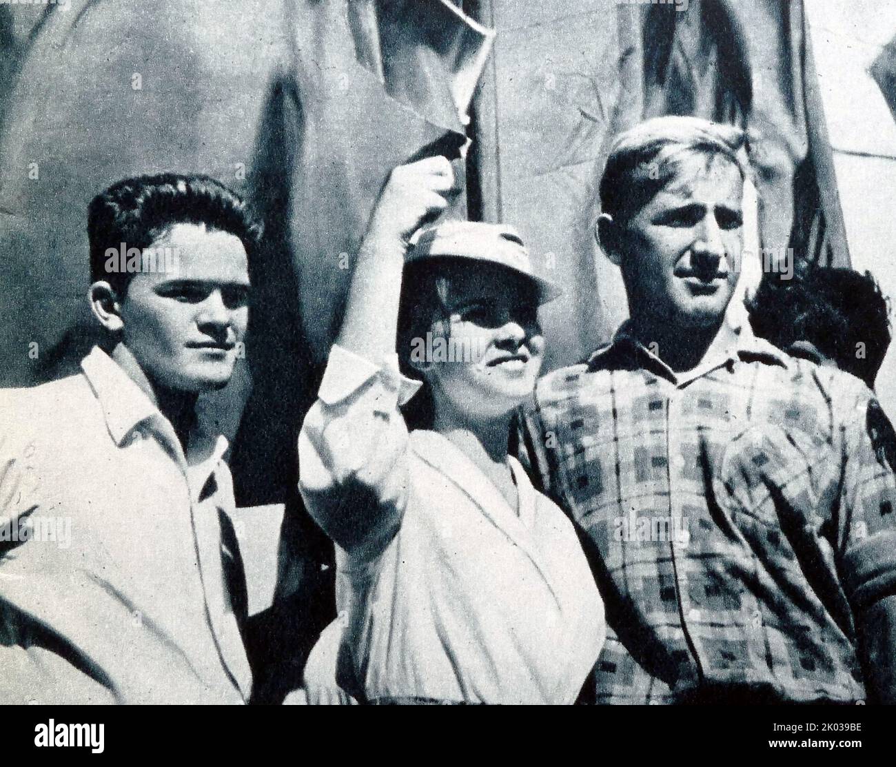 A crowd in Moscow celebrates the safe return of Soviet cosmonaut Yuri ...