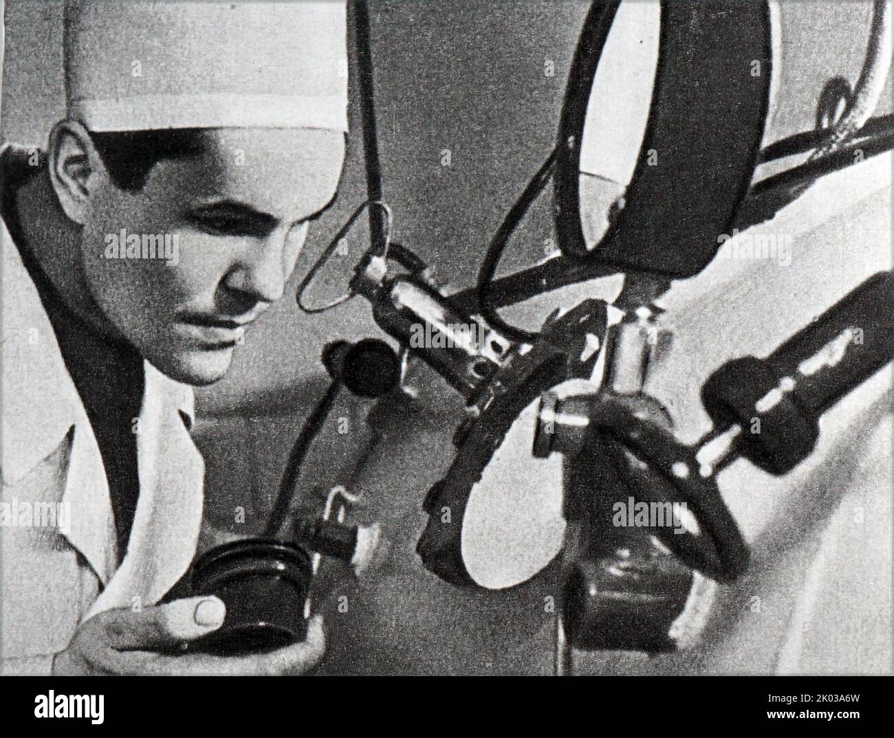 Soviet Russian scientist at work on medical research. 1962 Stock Photo ...