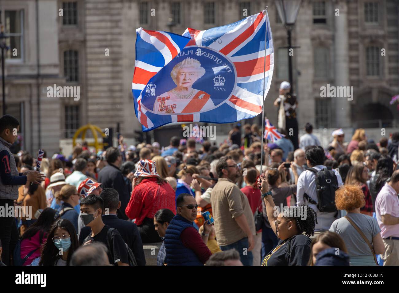 A crowd of people in central London celebrating the Platinum Jubilee ...