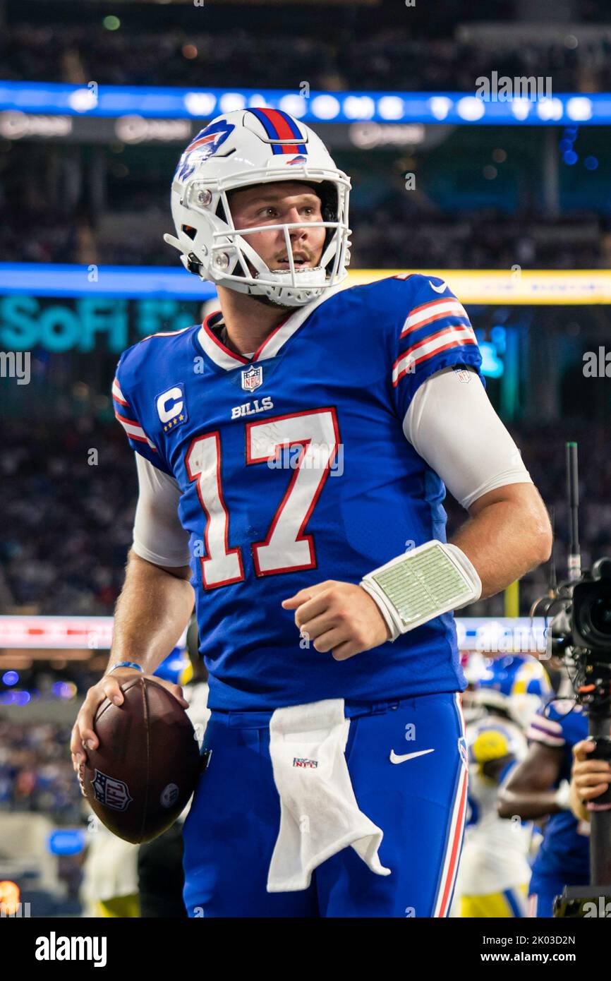 Buffalo Bills quarterback Josh Allen (17) reacts after scoring a ...