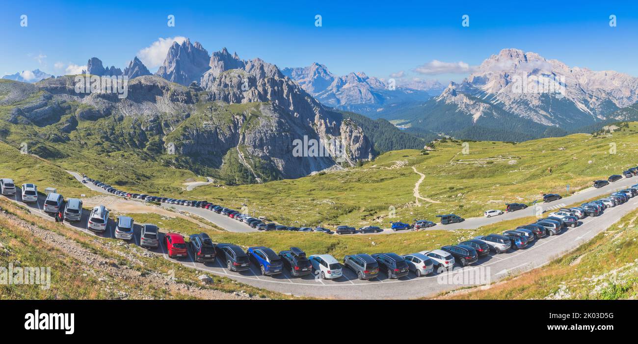 Italy, Veneto, Auronzo di Cadore, Dolomites. Summer tourism in the Tre ...