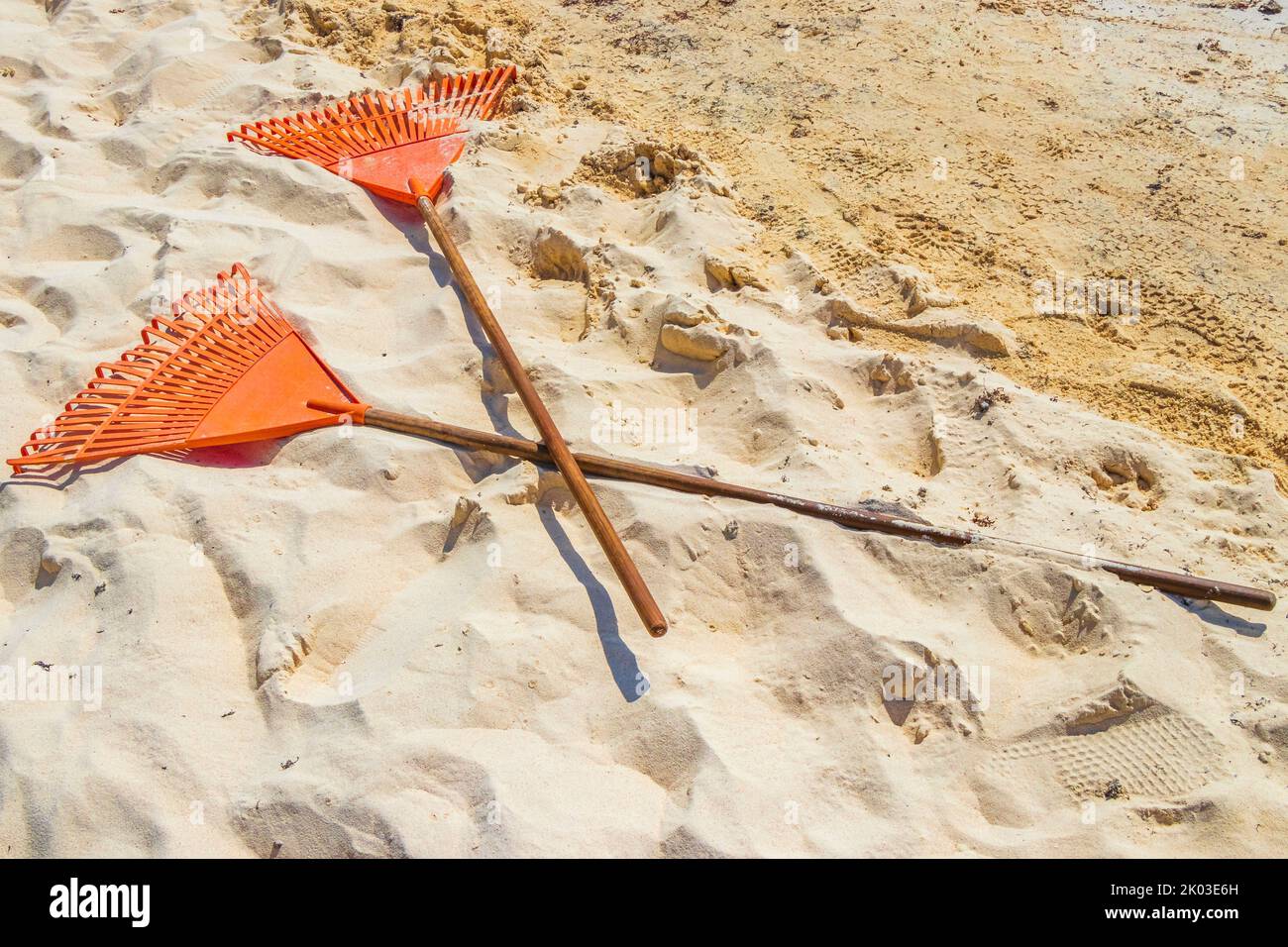 Cleaning the beach with wheelbarrow pitchfork Garden Rake Leaf Broom ...