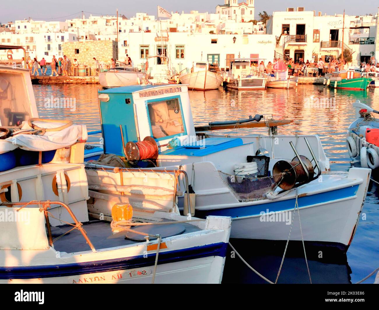 Fishing boats at the port of Naoussa on the island of Paros, Greece ...