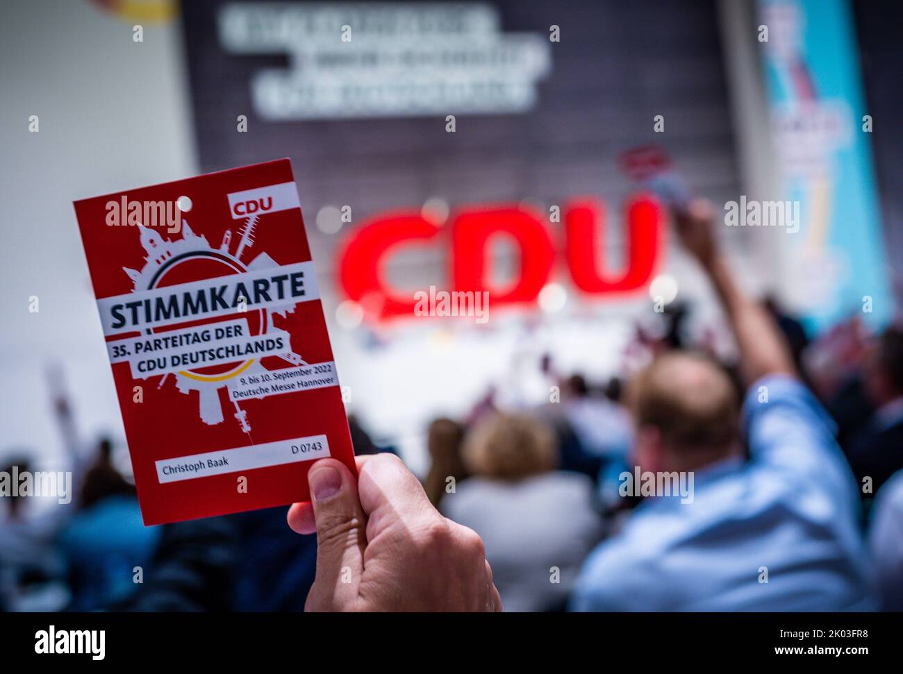 Hanover, Germany. 09th Sep, 2022. Delegates hold up their voting cards ...