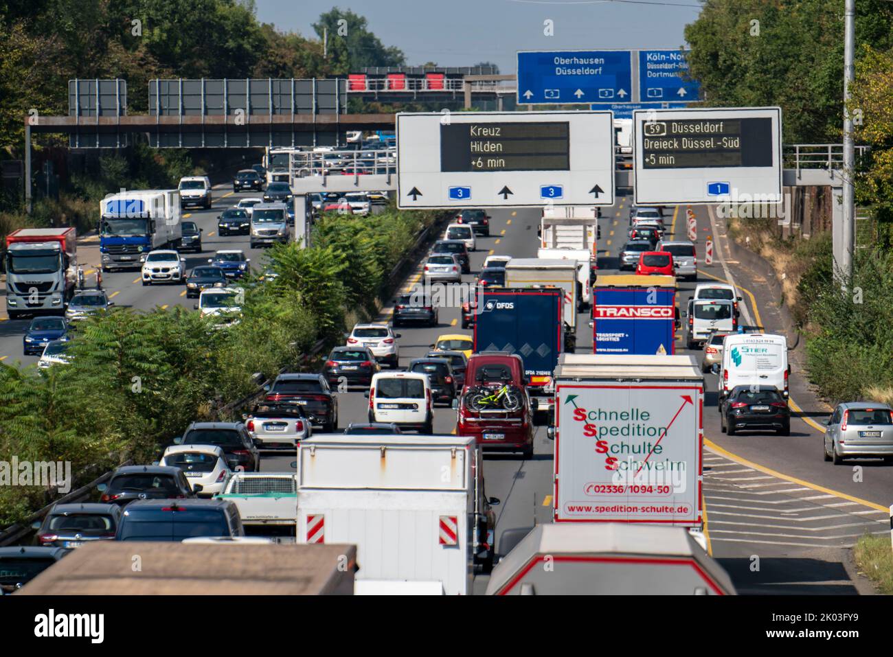Traffic jam on the A3 motorway, over 8 lanes, in both directions ...