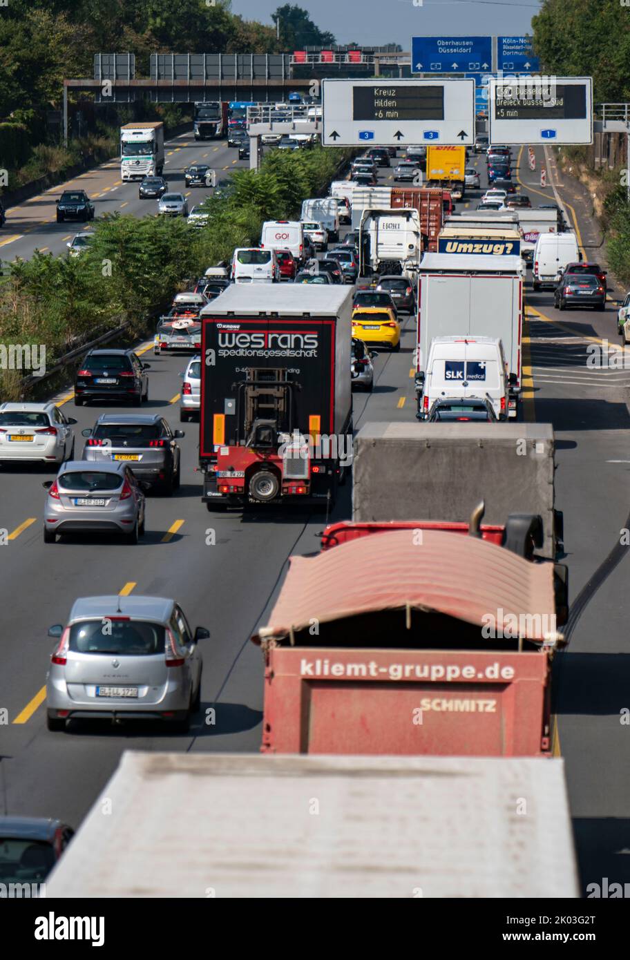 Traffic jam on the A3 motorway, over 8 lanes, in both directions ...